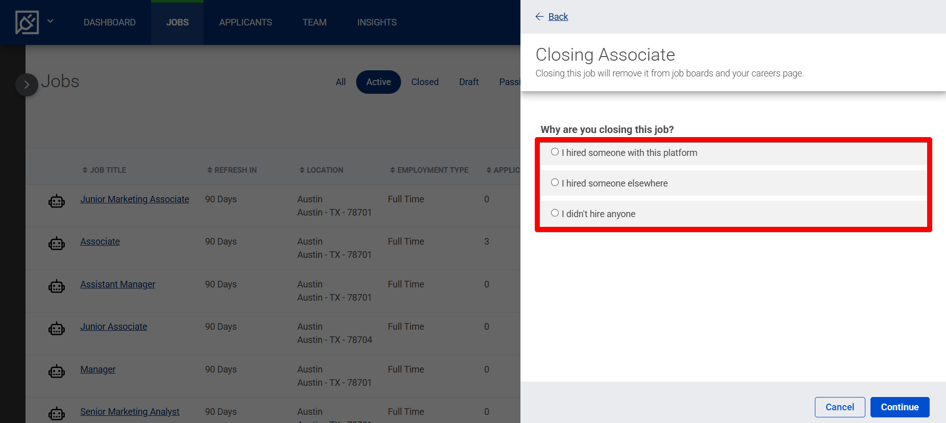 Removing or closing a job posting