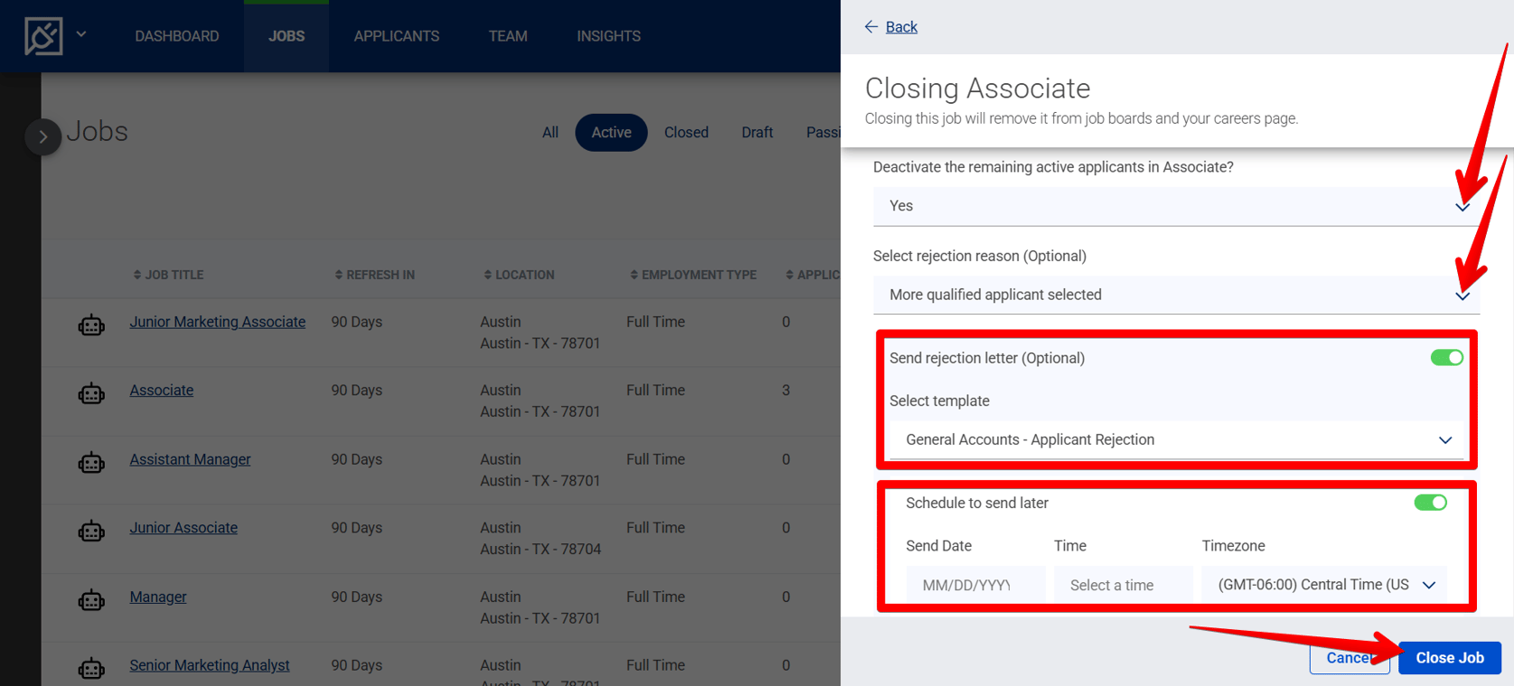 Removing or closing a job posting