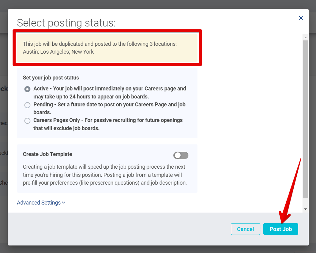 Posting a job to multiple locations at once