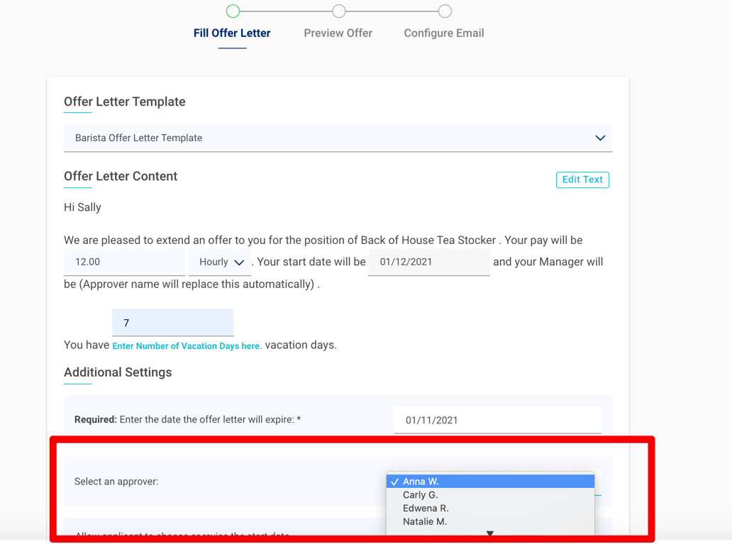 Requiring offer letter approval