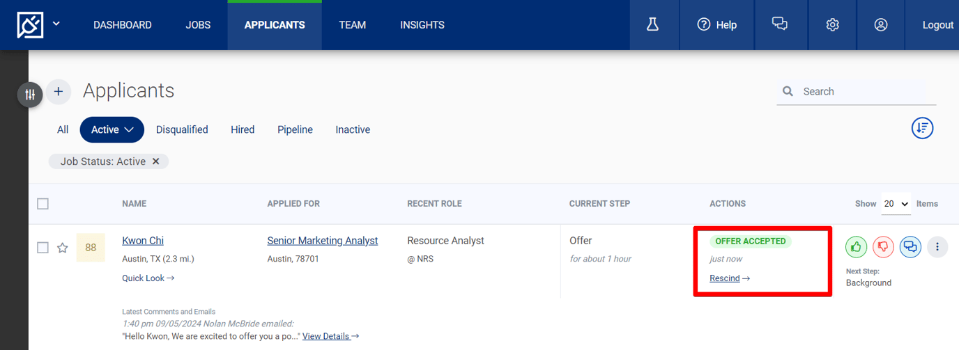 How applicants can respond to offer letters