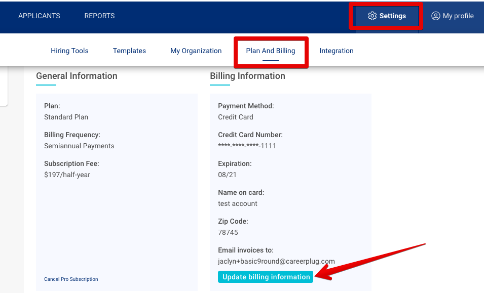 Updating payment information