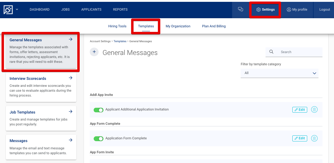 Editing the rejection email template